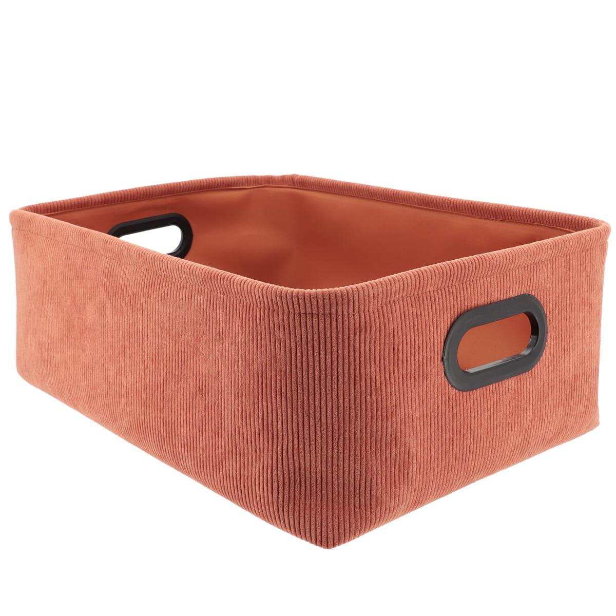 PANIER DE RANGEMENT EN VELOURS COTELE 44X31X17CM ROSE